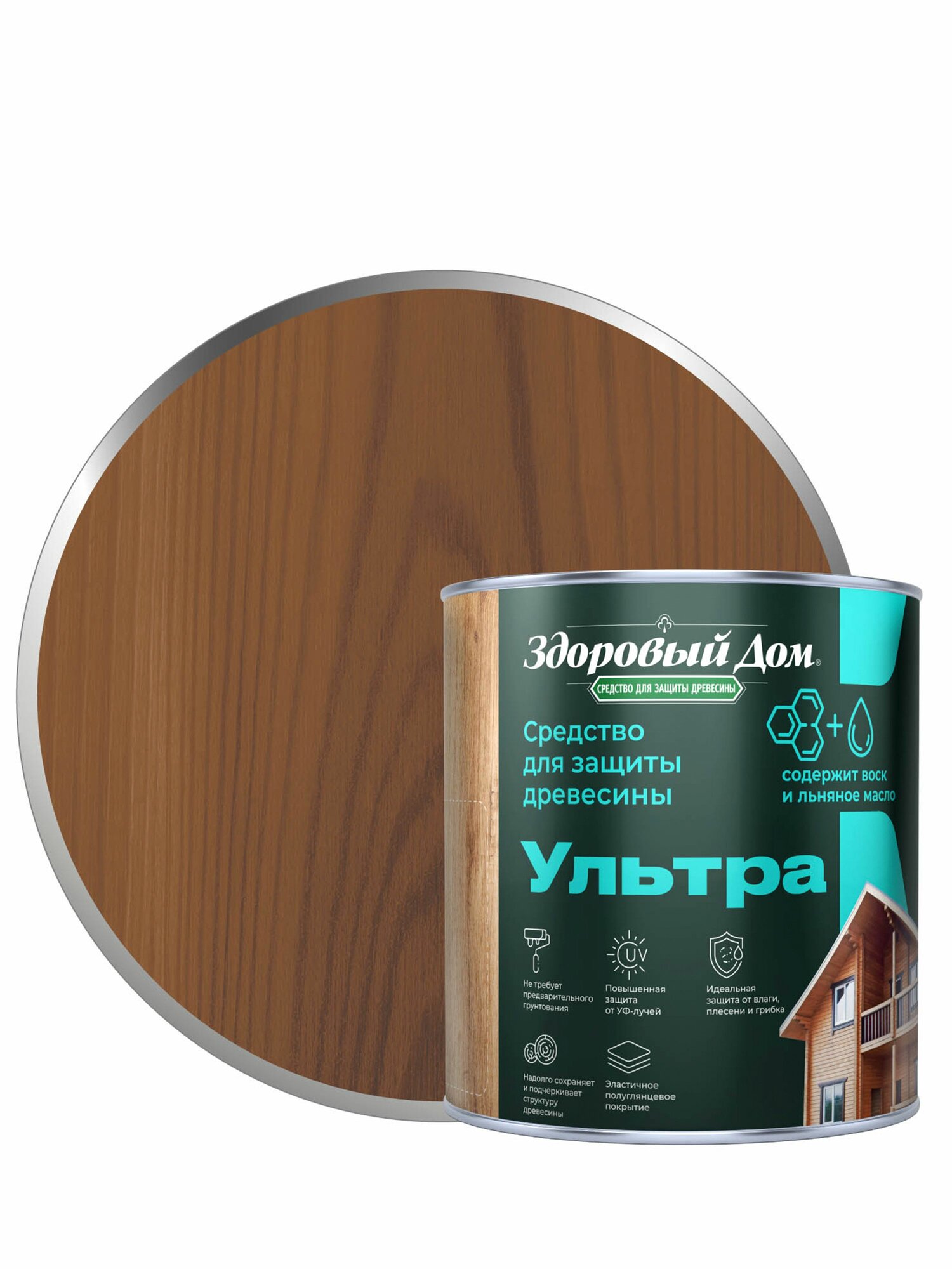 Лакра Здоровый Дом Ультра деревозащитное средство, Дуб, 0,8 л