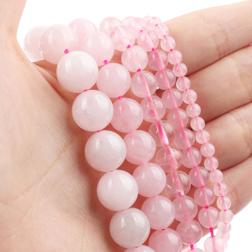 Бусины из розового кварца АА 4-14 мм, натуральный камень мадагаскарского розового цвета, круглые Кристальные бусины россыпью для изготовления ювелирных изделий, браслетов, 15 дюймов