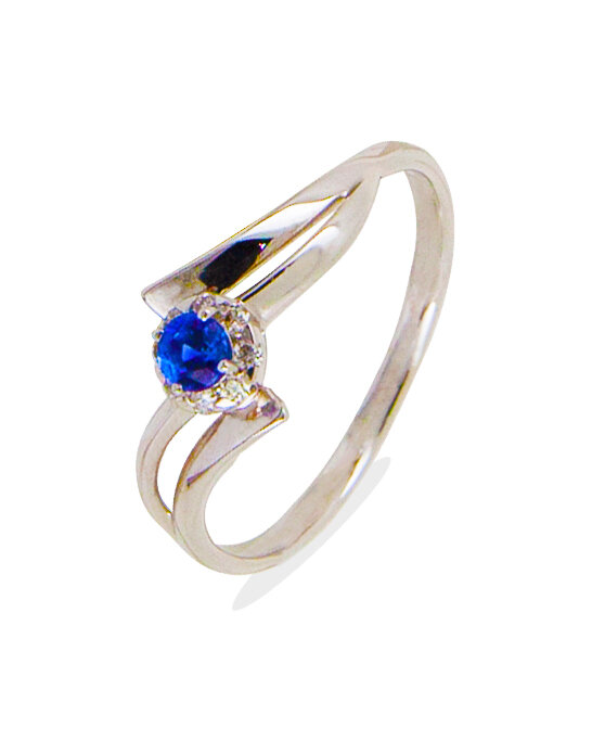 Кольцо помолвочное, на фалангу, белое золото, 585 проба, родирование, сапфир, бриллиант