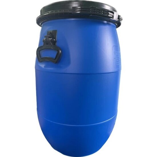 Бочка Полоцкпласт п/э 65л. круглая, с усиленной ручкой, с чёрной крышкой, с пластиковым обручем цв. синий (в упаковке)