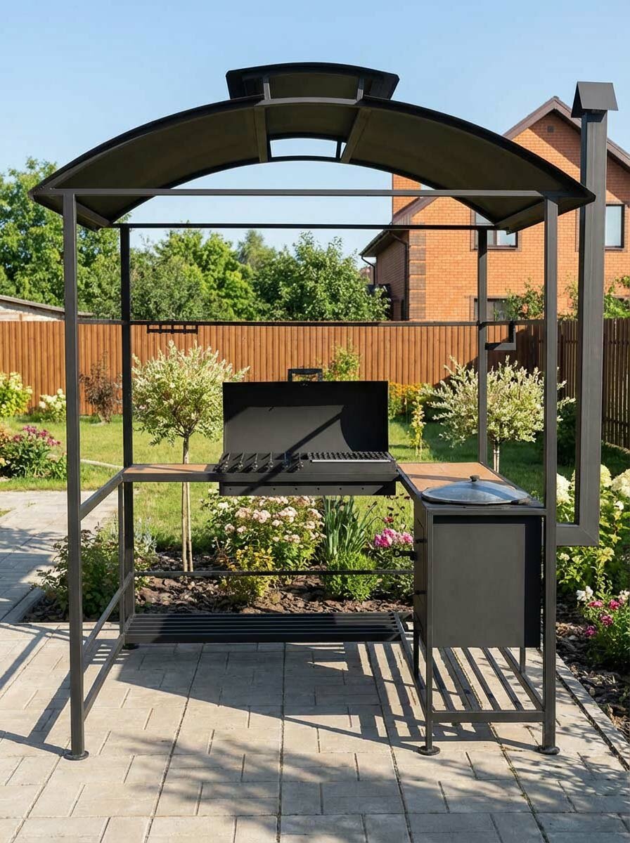 Беседка с мангалом Вилла-3 барбекю, жаровня 6 мм, печь 6 мм