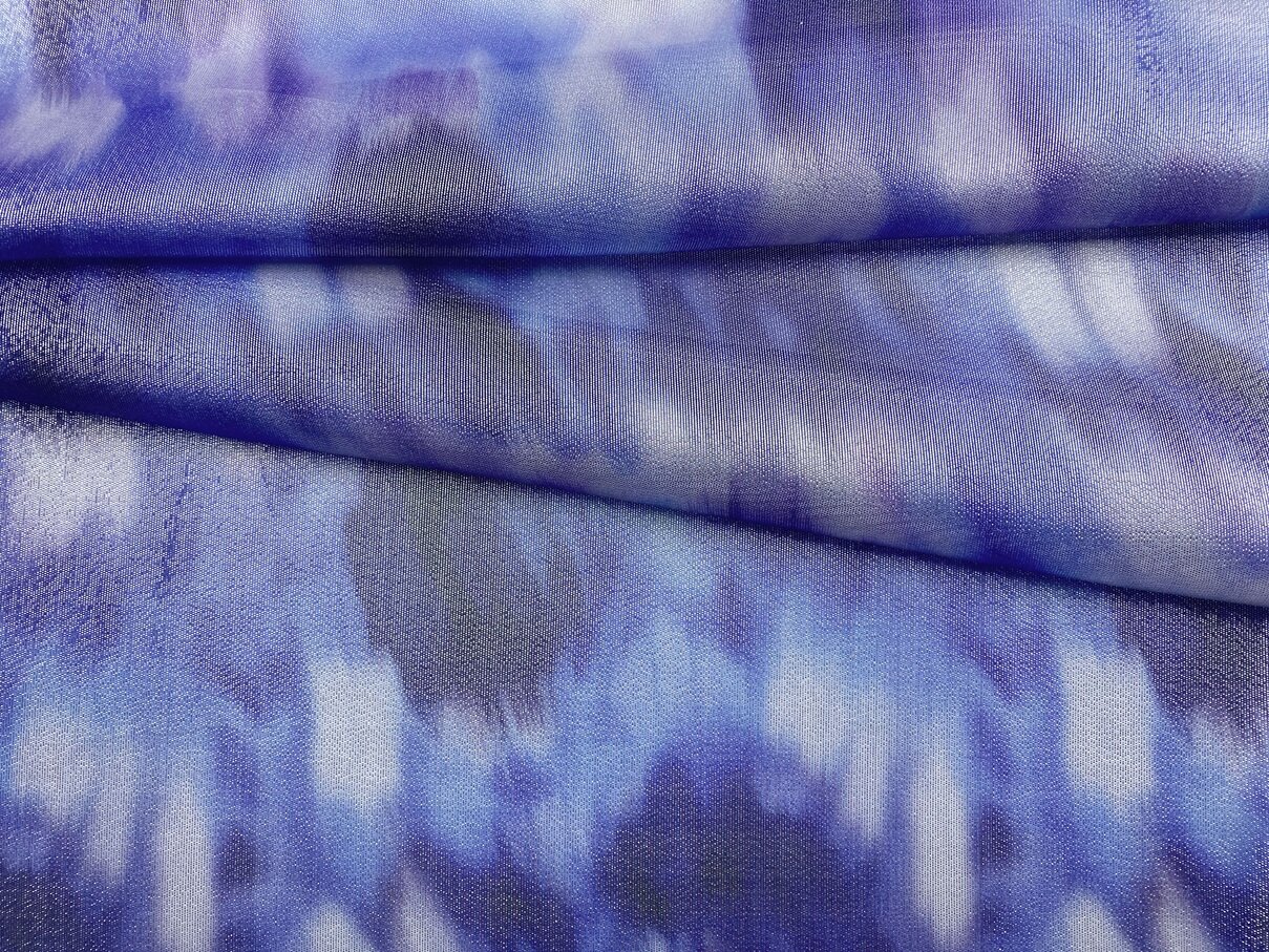 Ткань Шёлк с люрексом фиолетово-синего цвета мазками размытый 46845