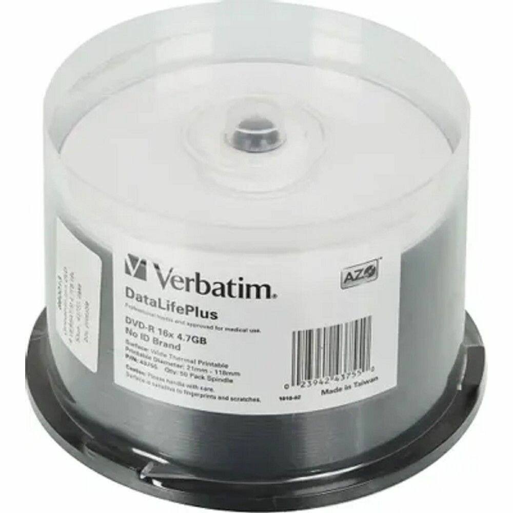 Verbatim Диск Диски DVD - R 4.7Gb 16 - х, Cake Box 50шт. Printable 43755
