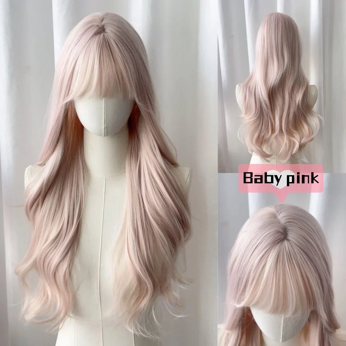 Синтетический парик SNQP розовый длинный прямой pink wave with bangs