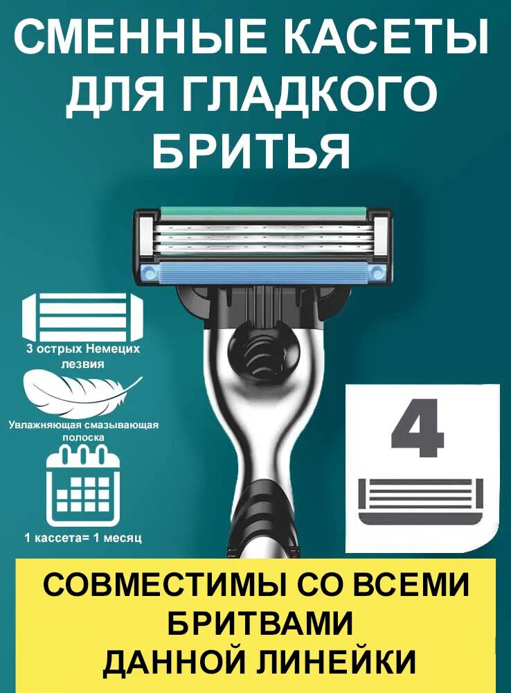 4 Сменные лезвия для бритвы совместимые с популярными брендами