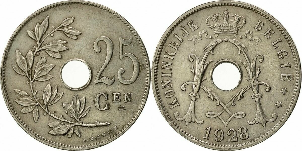Бельгия 25 сантимов, 1910 - 1929 KONINKRIJK BELGIE XF