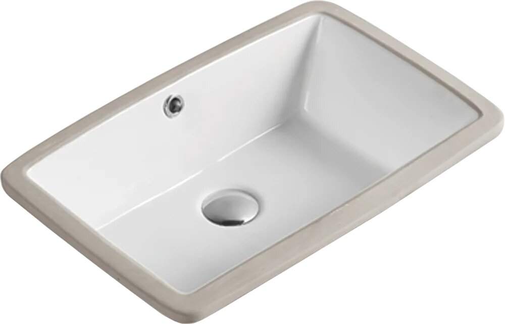 Раковина встраиваемая снизу Melana 541-805 55 без отверстия под смеситель, фаянсовая, раковина для ванной, белая, прямоугольная, со встроенным сливом-переливом