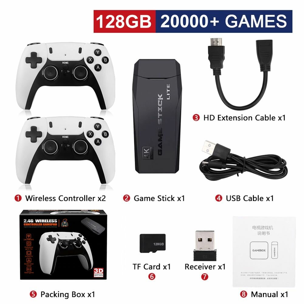 Беспроводная игровая приставка M8 PRO с поддержкой PS1, 128 ГБ, 20 000 игр