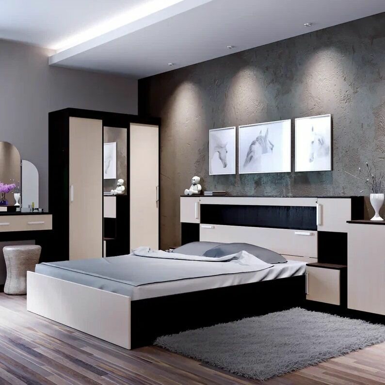 Бася Кровать 1,6м с надстройкой с тумбами (дуб беленый/венге)