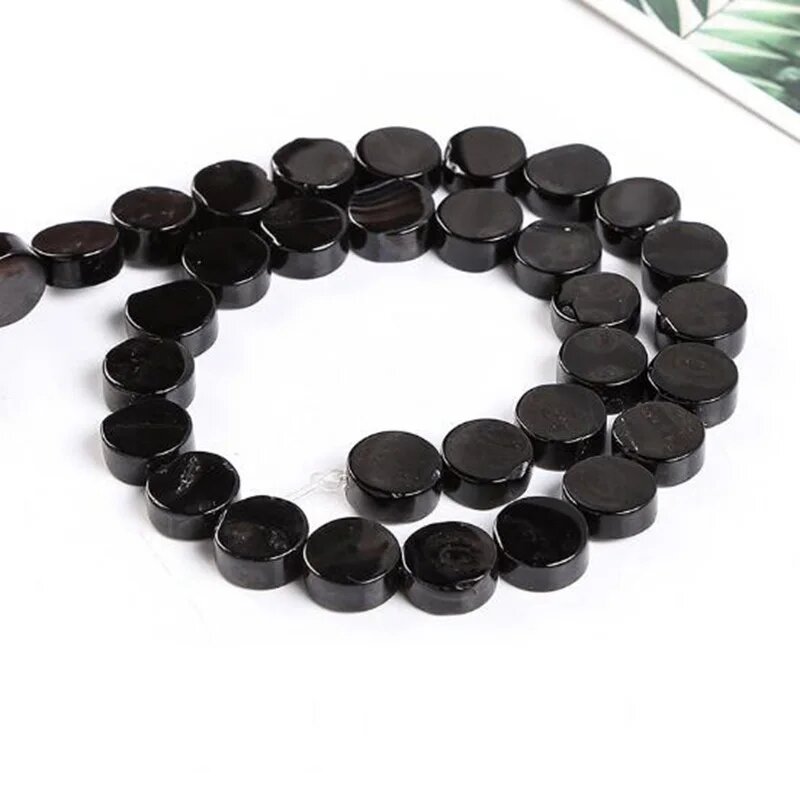 Бусины из натурального камня IUXURYGEM-TOUCH, 10 мм, монетная форма, 37 шт. Черный, Black Agates