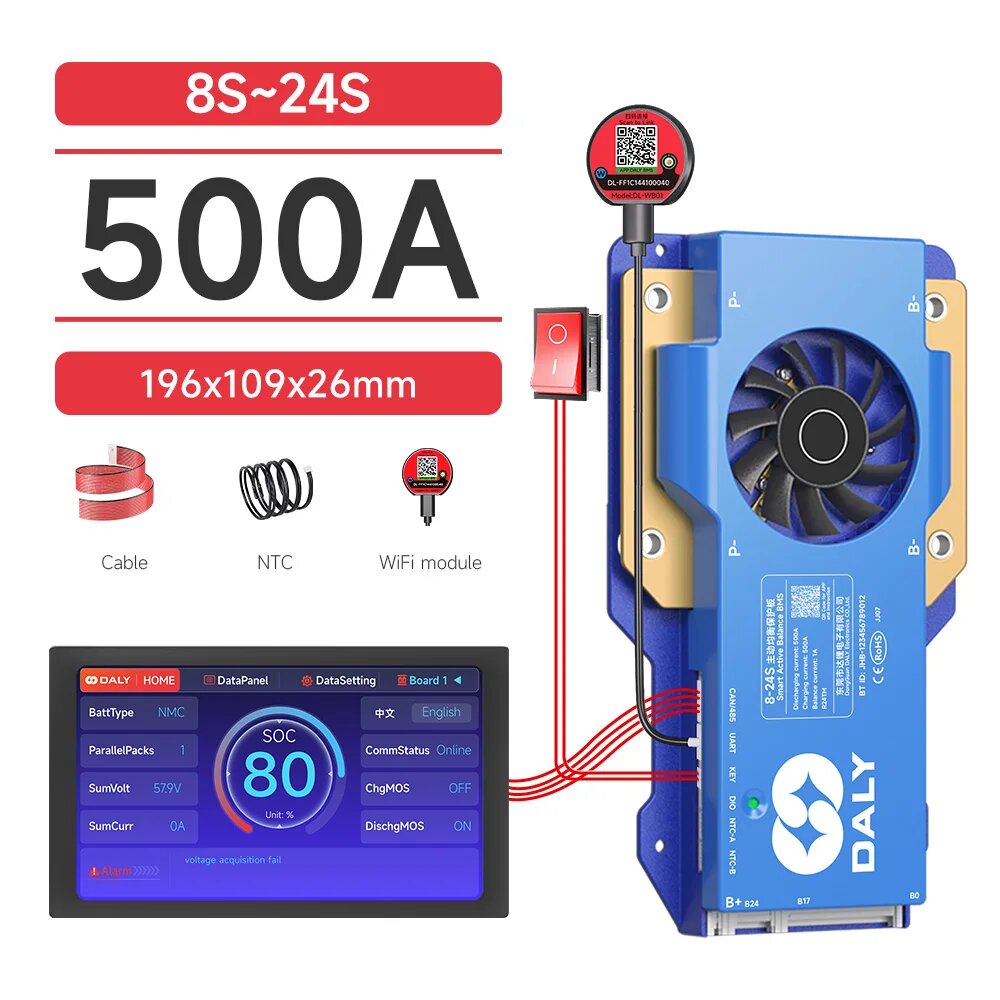 DALY Smart BMS LiFePo4 100-500A 8-24S 500ABMS 4.3LCD