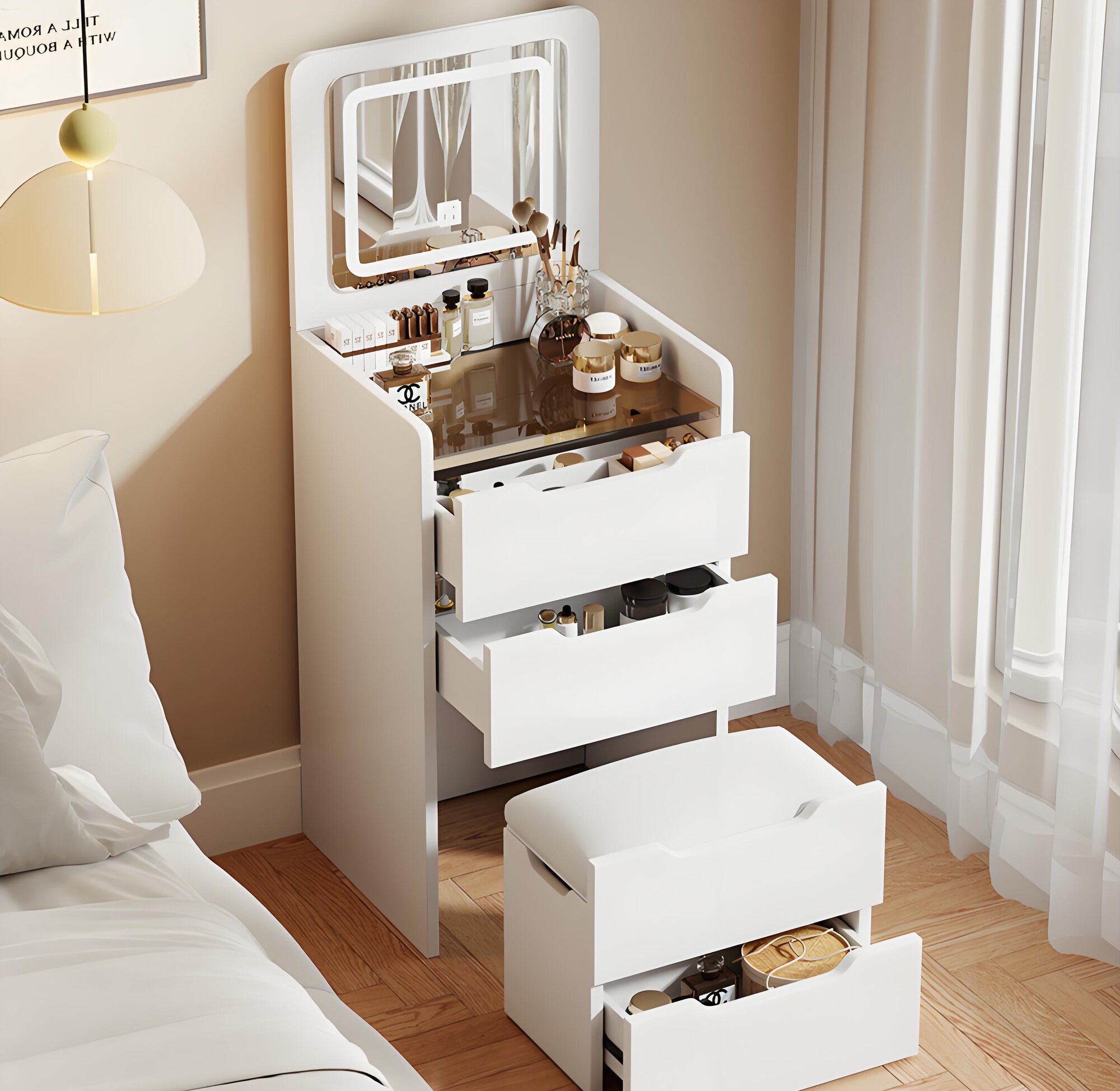 Туалетный столик со светодиодной подсветкой "Трансформеры", белый, 48 см х 40 см х 80 см