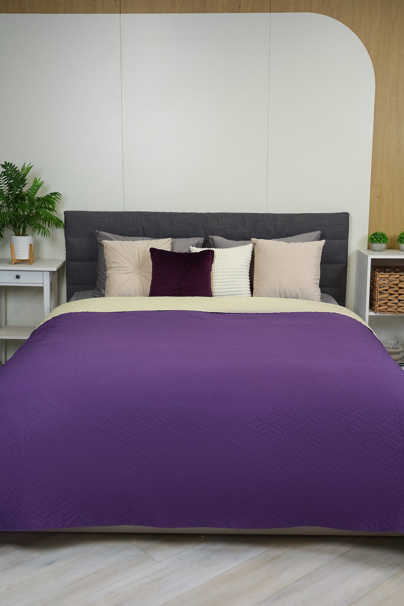 Покрывало ультрастеп 220х240 венецианская решетка, фиолетовый/крем