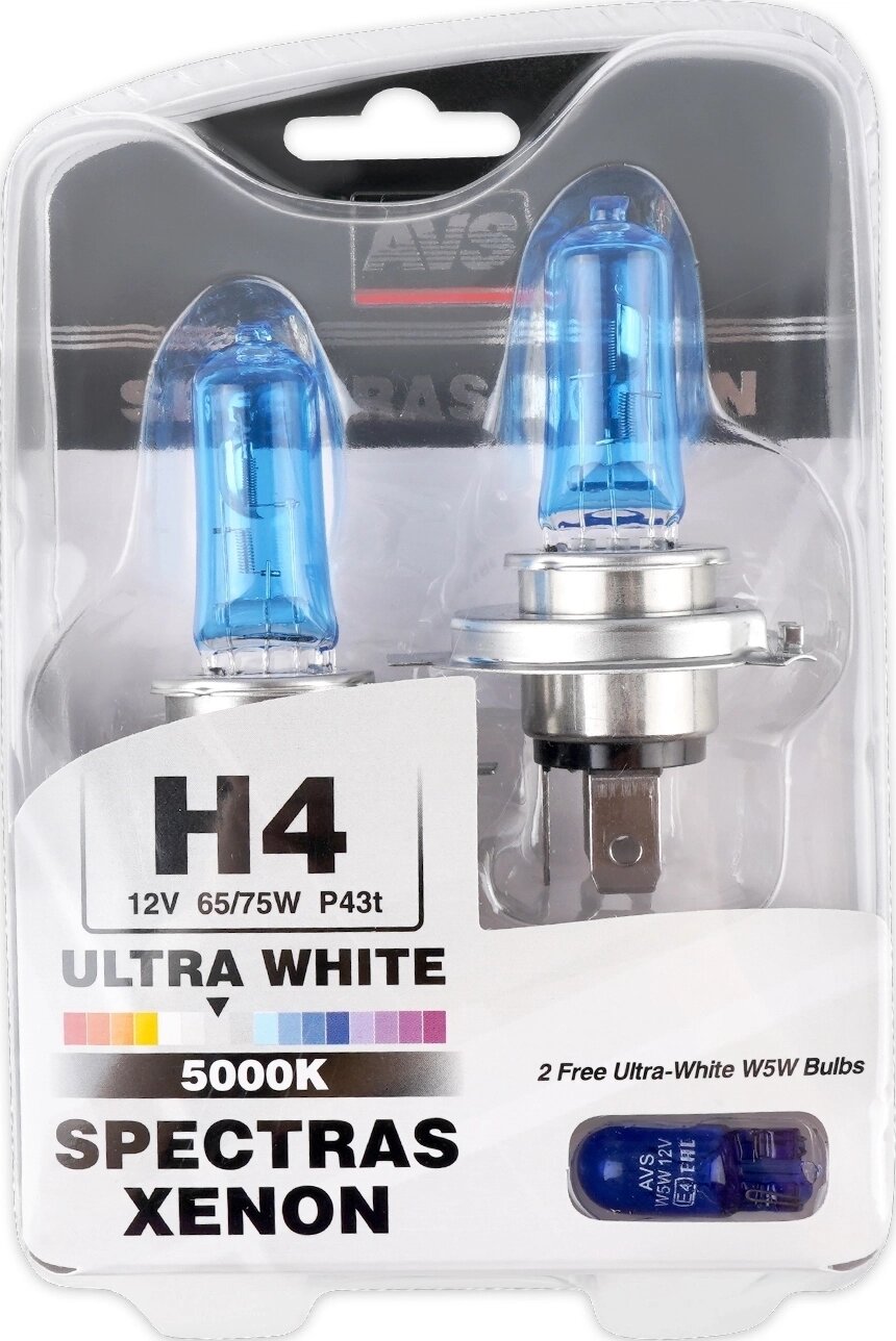 Галогенные лампы AVS SPECTRAS Xenon 5000K H4 12V 65/75W, комп