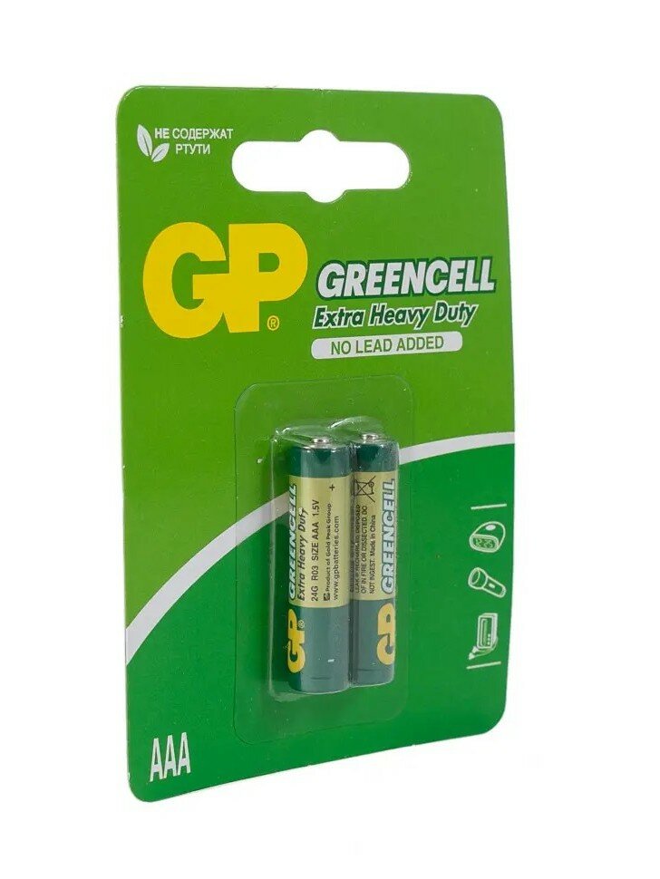 Батарейки GP R03 Green Cell 24G BL-2, солевые, 2шт