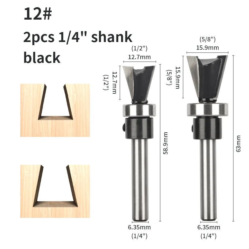 Твердосплавные фрезы "ласточкин хвост" 6 мм 6,35 мм 8 мм 2pcs 6.35mm Black