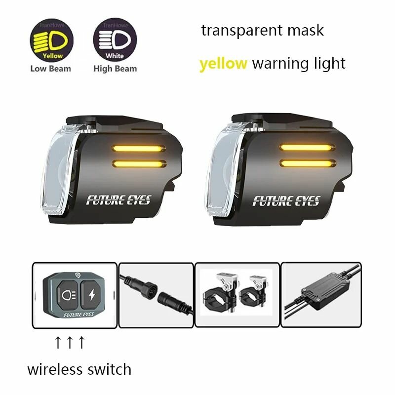 Мото LED-прожектор Future Eyes UF1 Viper 60 Вт 12–36 В — противотуманная фара для скутера с белой/жёлтой маской
