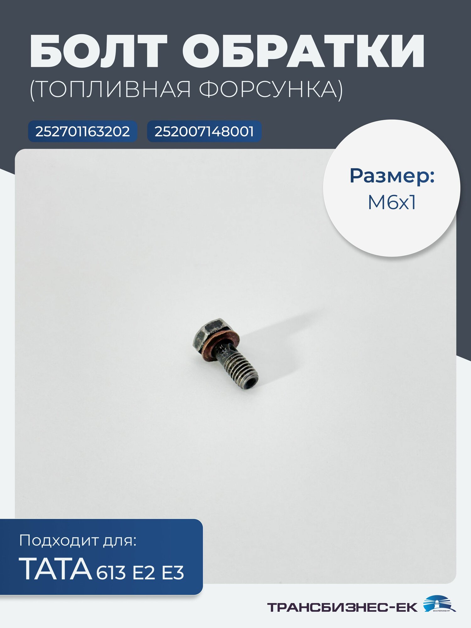 Болт (штуцер) обратки (топливная форсунка) тата 613 Е2 Е3 (М6х1) (252701163202, 252007148001)