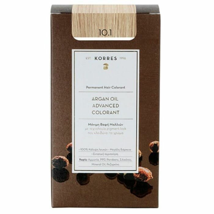Краска для волос Korres Argan Oil, оттенок 10.1 platinum ash blonde, 50 мл