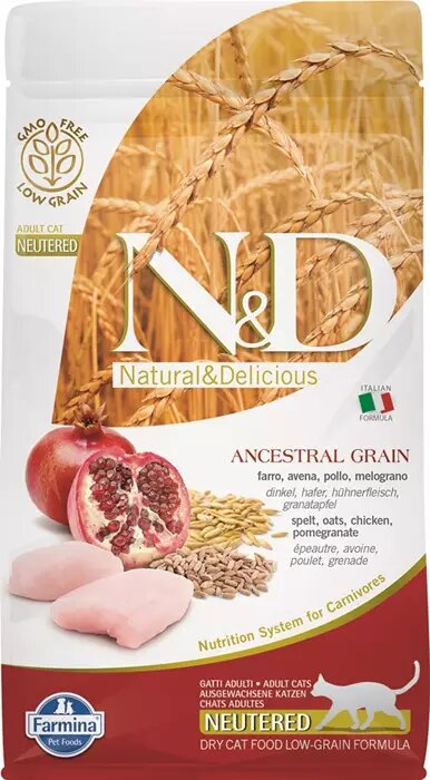Сухой корм для стерилизованных кошек, Farmina N&D Ancestral Grain Neutered Cat (Курица, гранат, спельта), 5 кг