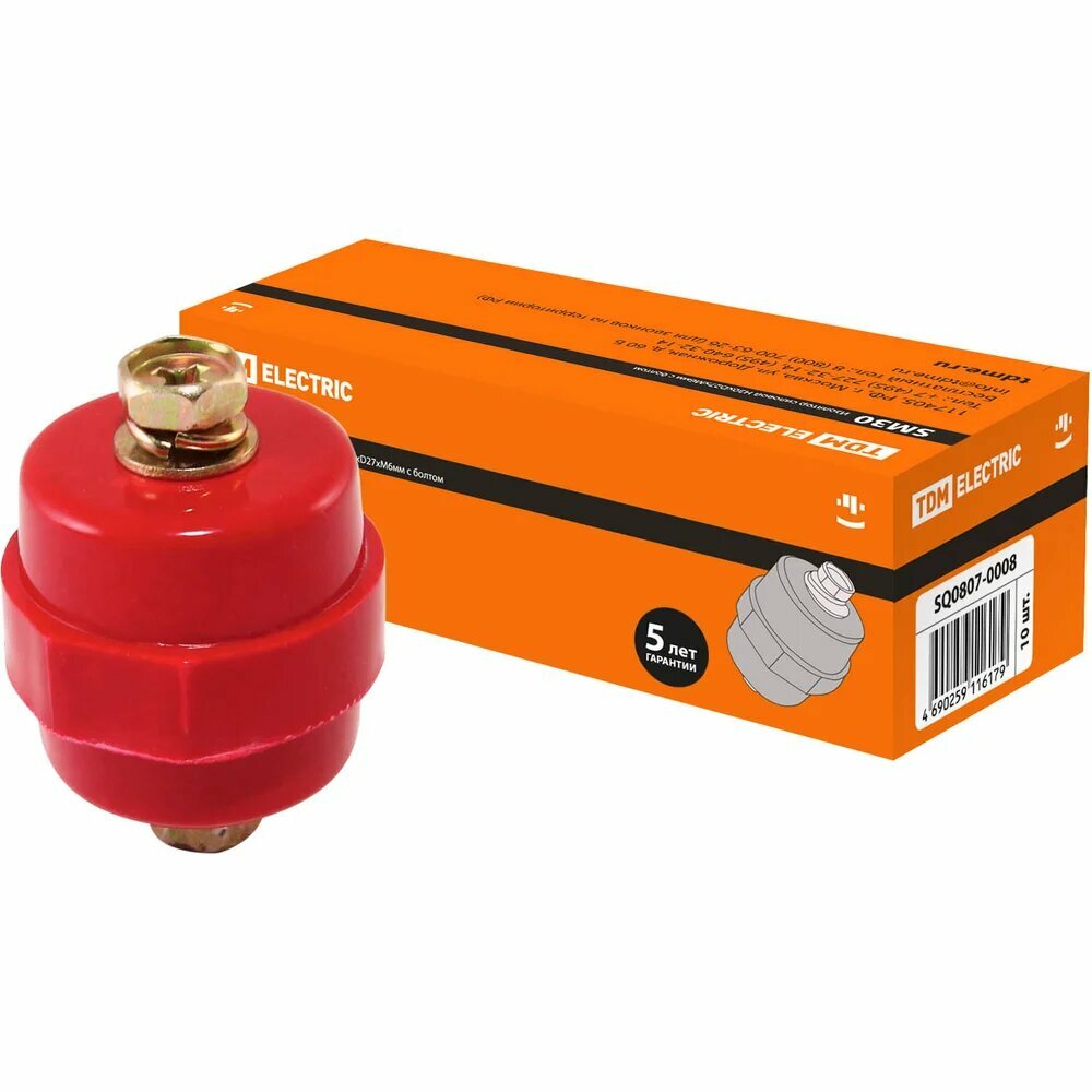 TDM ELECTRIC Изолятор силовой с болтом Н30хD27хМ6мм в упаковке 10 штук SQ0807-0008