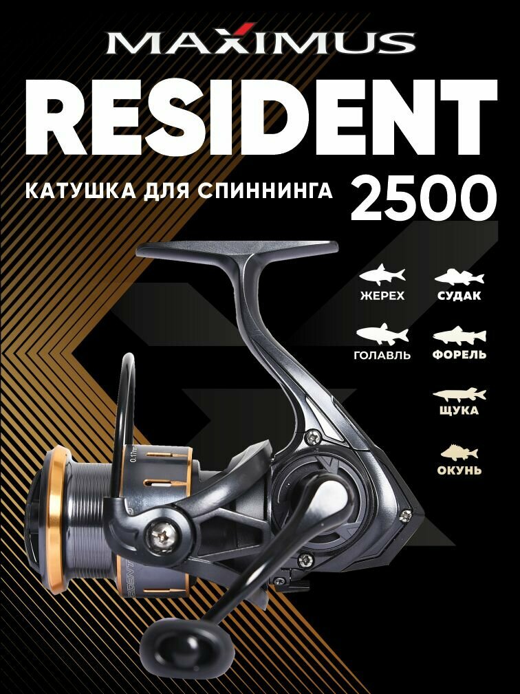 Катушка для спиннинга Maximus Resident 2500 (5+1 подшипник). Фрикцион 8кг. Стопор обратного хода. Для воблеров, блесен и джига до 20 грамм.