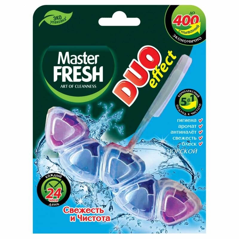 Master Fresh Подвесной блок для унитаза Duo Effect Gold 5 в 1, морской, 1 шт
