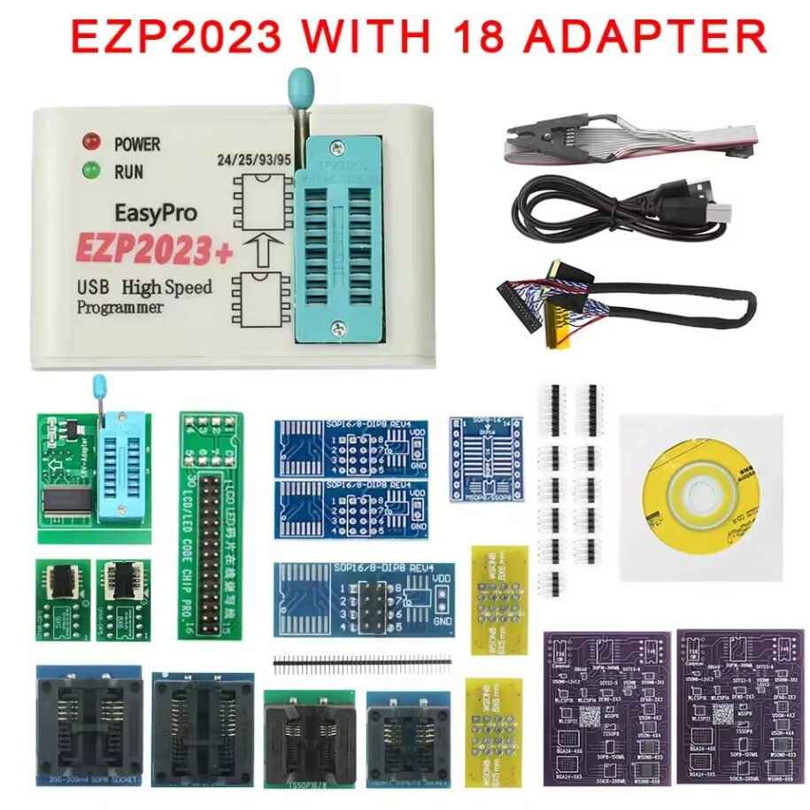 EZP2023 Высокоскоростной USB-программатор SPI с адаптерами Поддержка 24 25 26 93 EZP2023 with 18ada
