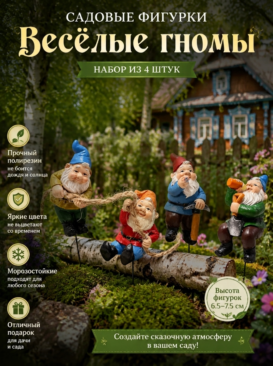 Садовые украшения. Четыре гнома. смола. Пасторальное лазание по канату