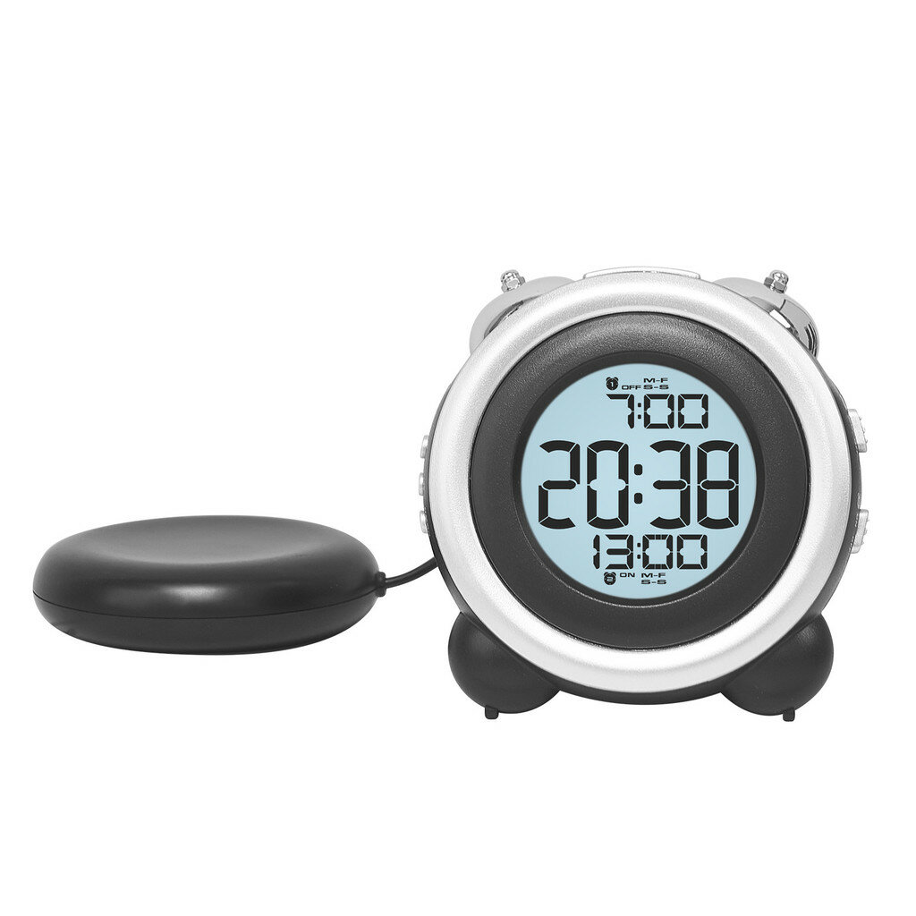 Lightweight lcd alarm clock with night light and 24 hour display for living room use, black