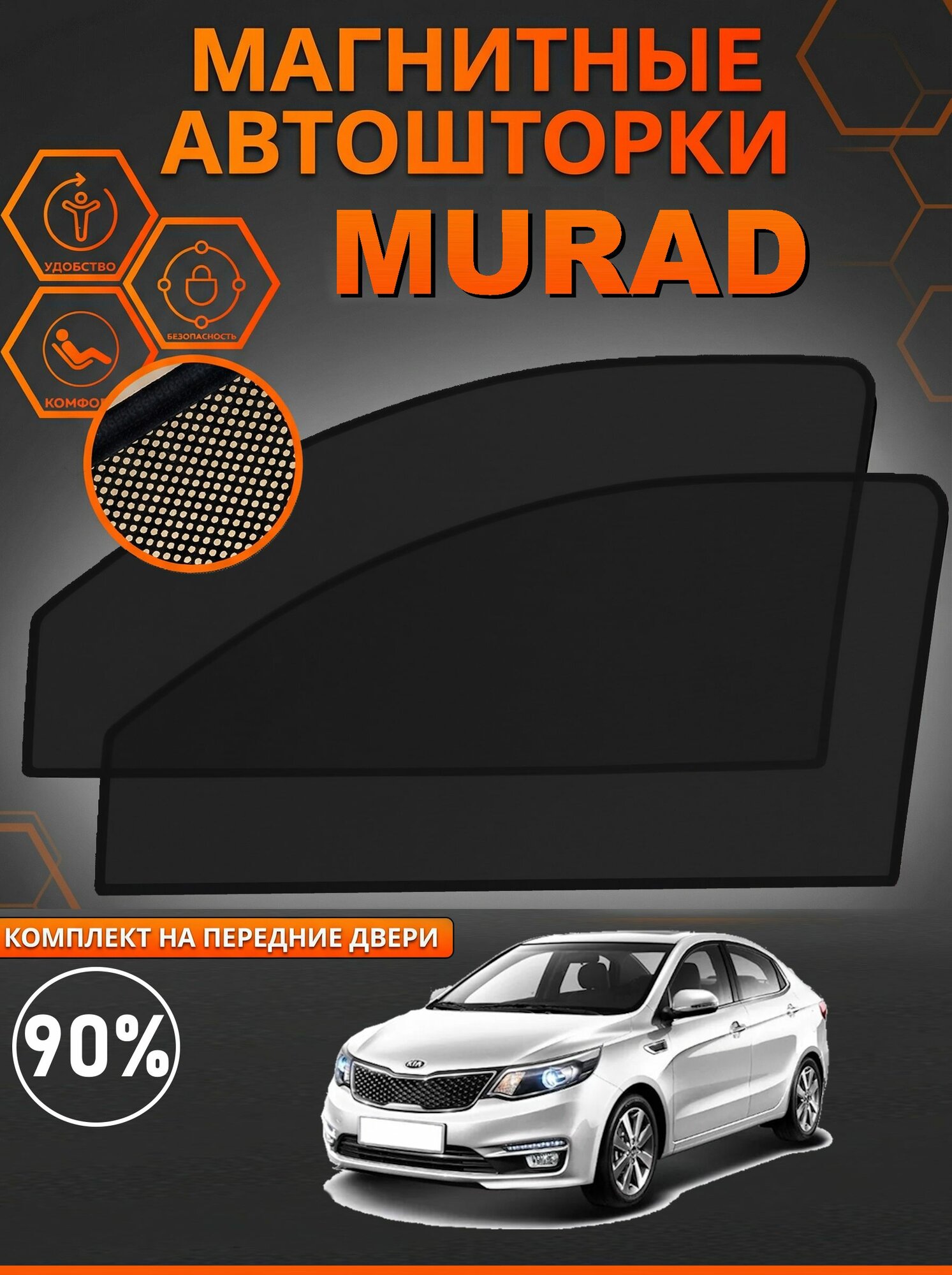 Шторки Сетки Киа Рио Kia Rio 3 2011 2017 седан на передние окна боковые стекла на встроенных магнитах, съемная тонировка в машину