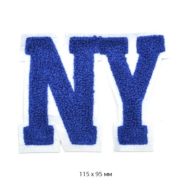 Аппликация пришивная TBY махровая, "NY", синяя, 10 шт, 11,5х9,5 см (ТВТ. Приш. Махр.24.2)