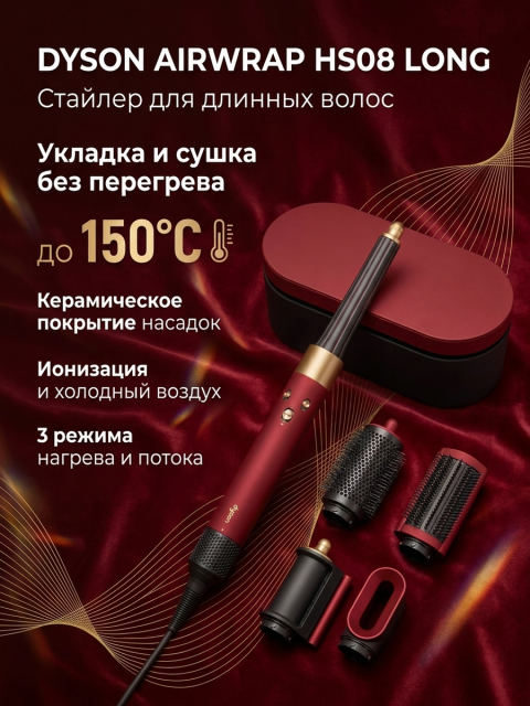 Стайлер Dyson Airwrap HS08 Long ID Ceramic Red Velvet/Gold