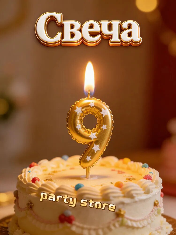 Свеча цифра 9, 1 шт