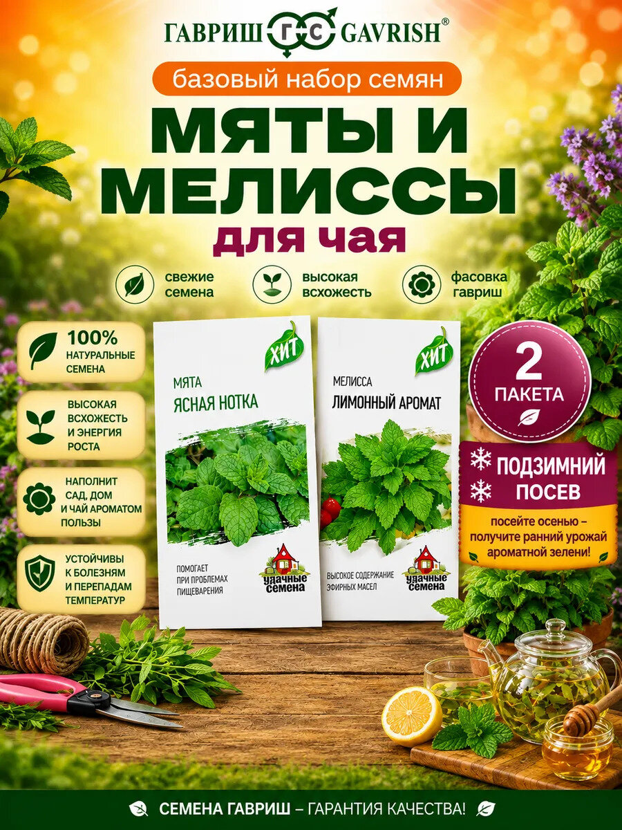 Мята мелисса семена трав для чая 2 пакета