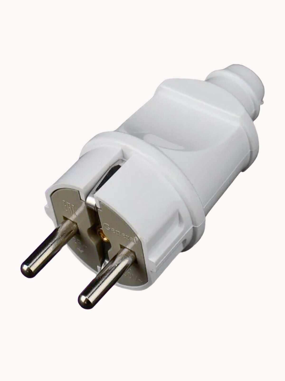 Вилка электрическая прямая с заземлением, евровилка плоская белая, 16А, Электро