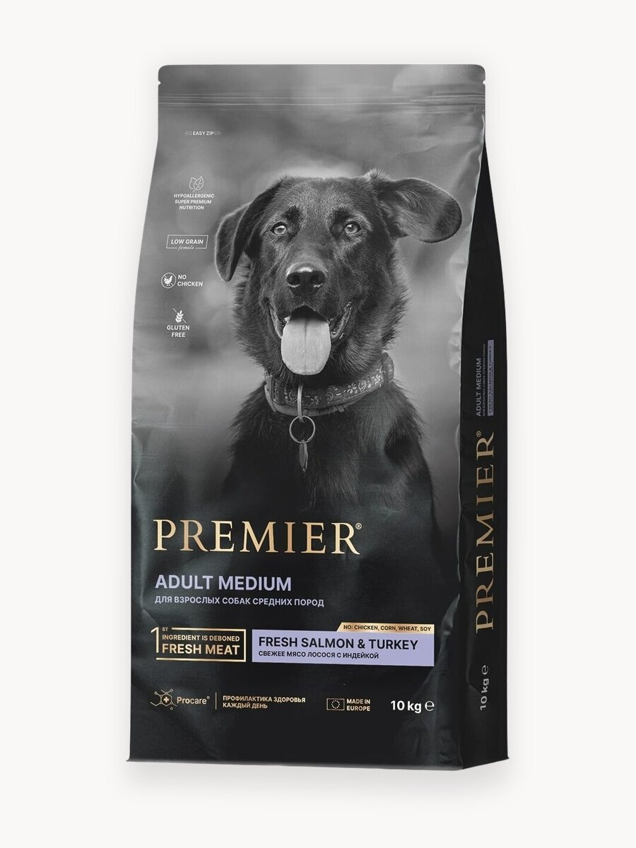 Premier Dog Salmon&Turkey ADULT Medium (Свежее филе лосося с индейкой для собак средних пород) 10 кг