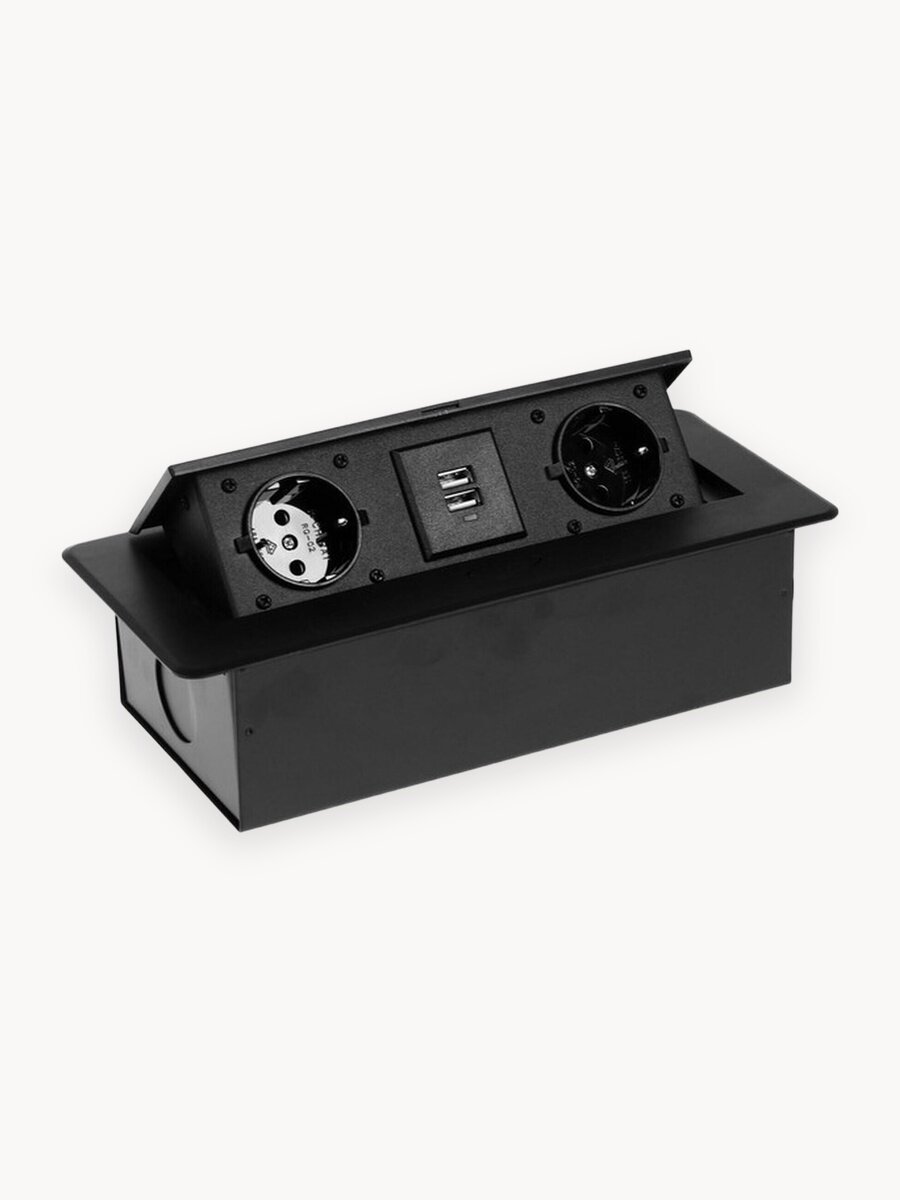 Розетка выдвижная Luazon Lighting, 16 А, двухместная, в стол, 2xUSB, 2.1 A, черная