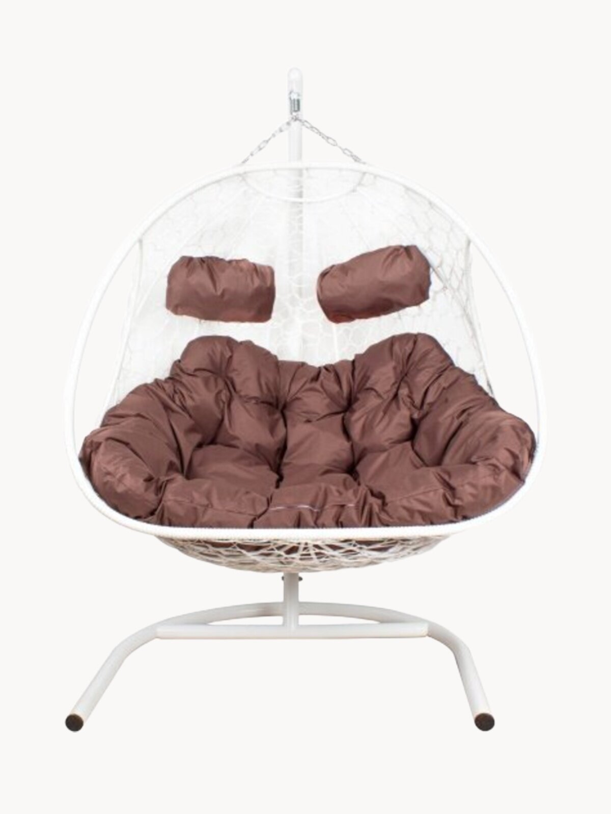 Подвесное кресло M-group добрыня с ротангом белое, коричневая подушка