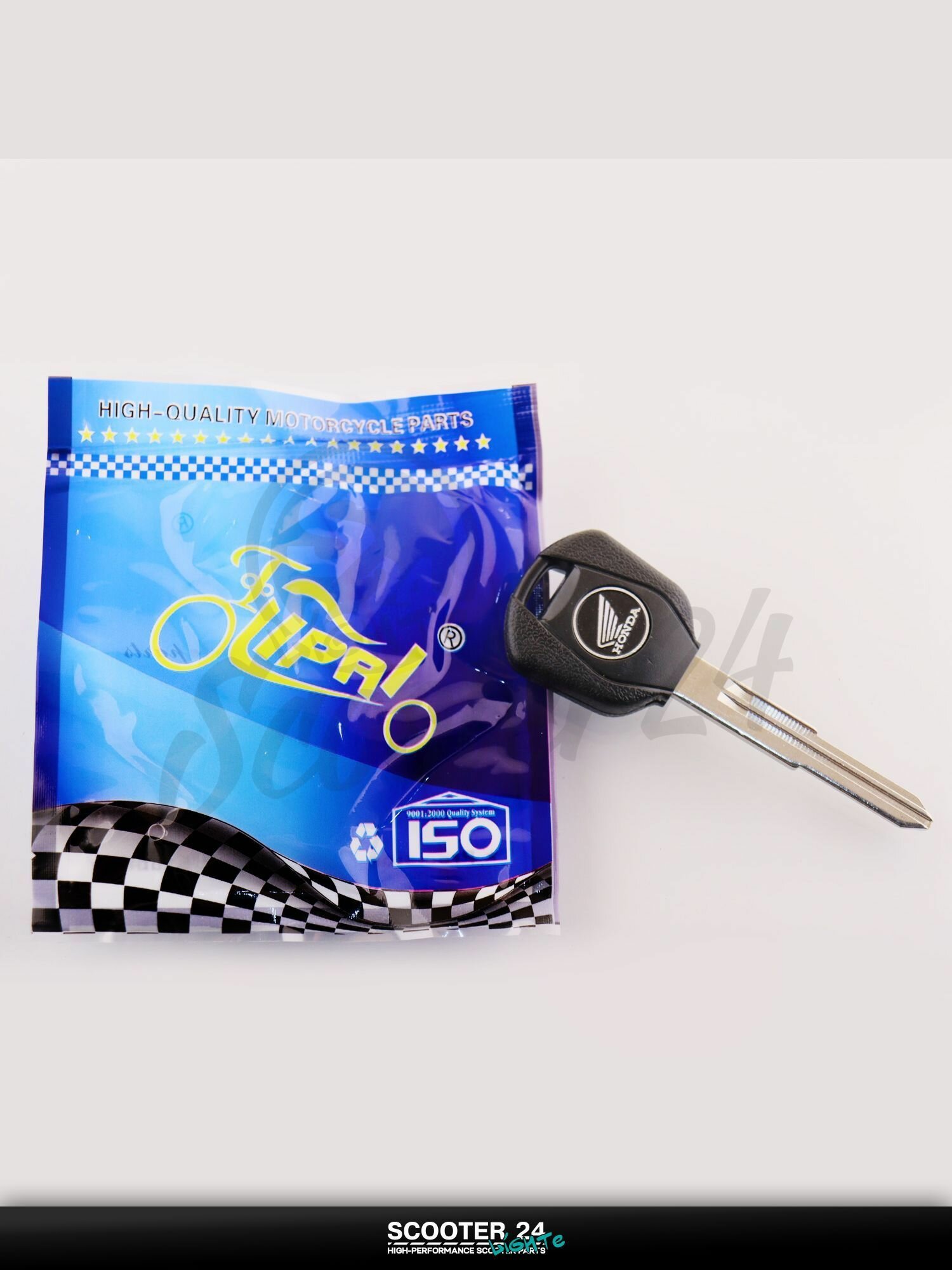 Ключ замка зажигания (заготовка) на мотоцикл и скутер Honda / Хонда Дио, Такт, Джорно (с эмблемой, длинный, черный) "LIPAI"