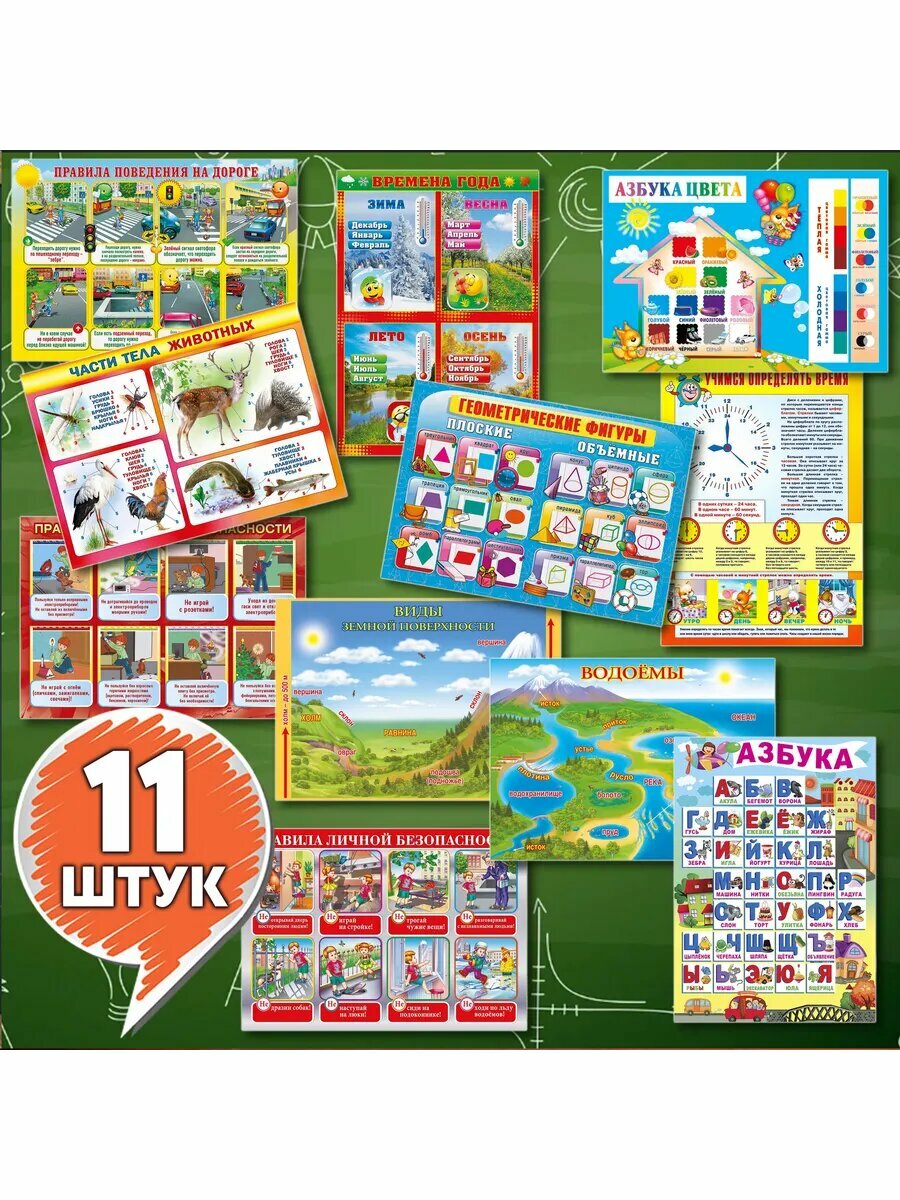 Детские обучающие плакаты (11 штук - А3 формат)