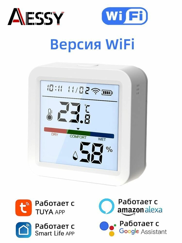 Tuya Smart Датчик температуры и влажности WiFi с подсветкой, комнатный гигрометр с голосовым управлением через Alexa Google Home