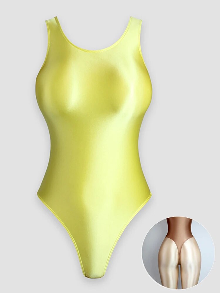 HIPPOSEUS Женское узкое боди из шелка Светло-желтый, S, Style T-Yellow