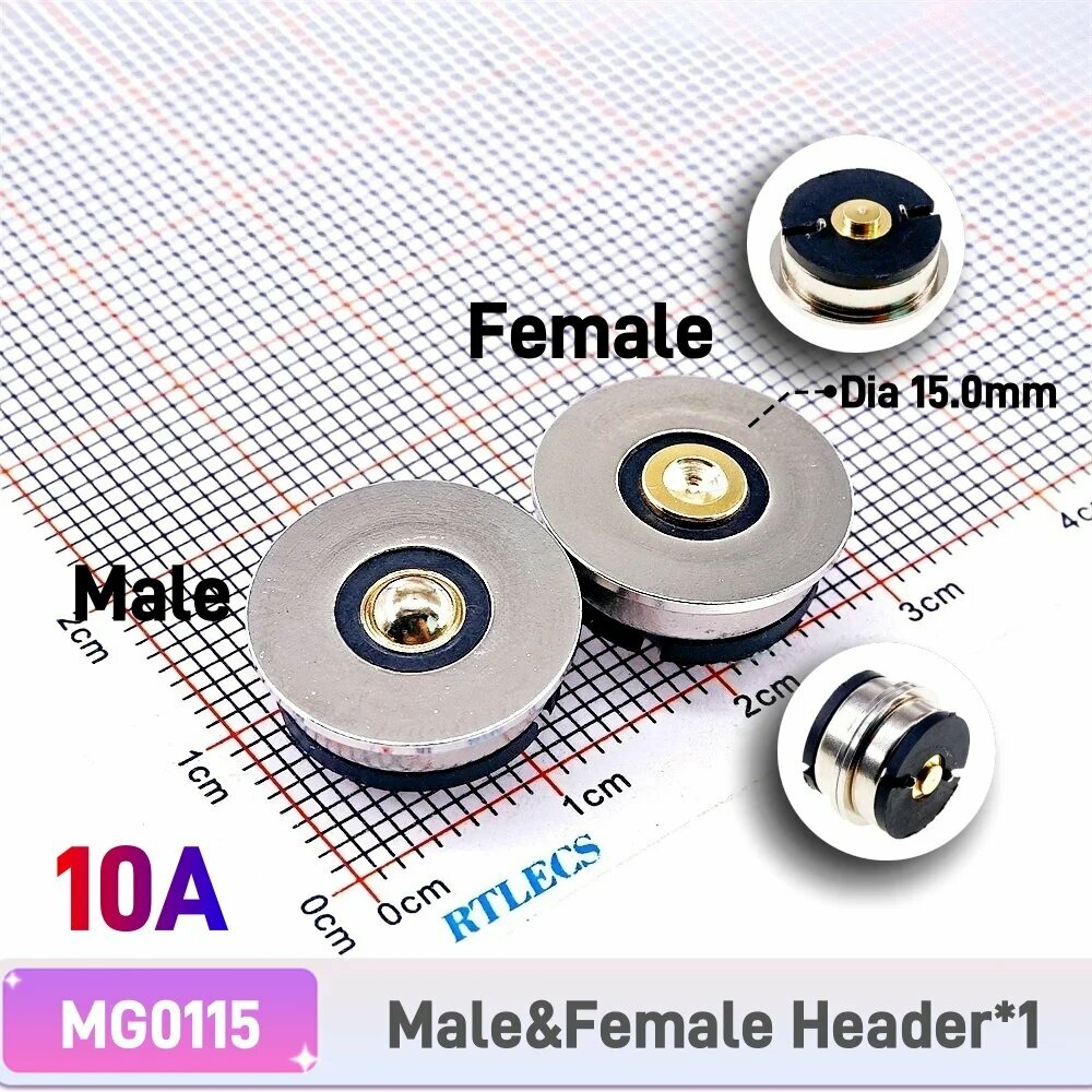 Магнитный круглый разъем PogoPin, 10 А, мужской, женский, металлический, подпружиненный, 1-контактный, зарядное устройство постоянного тока, провод 16AWG, M12, резьбовое золото