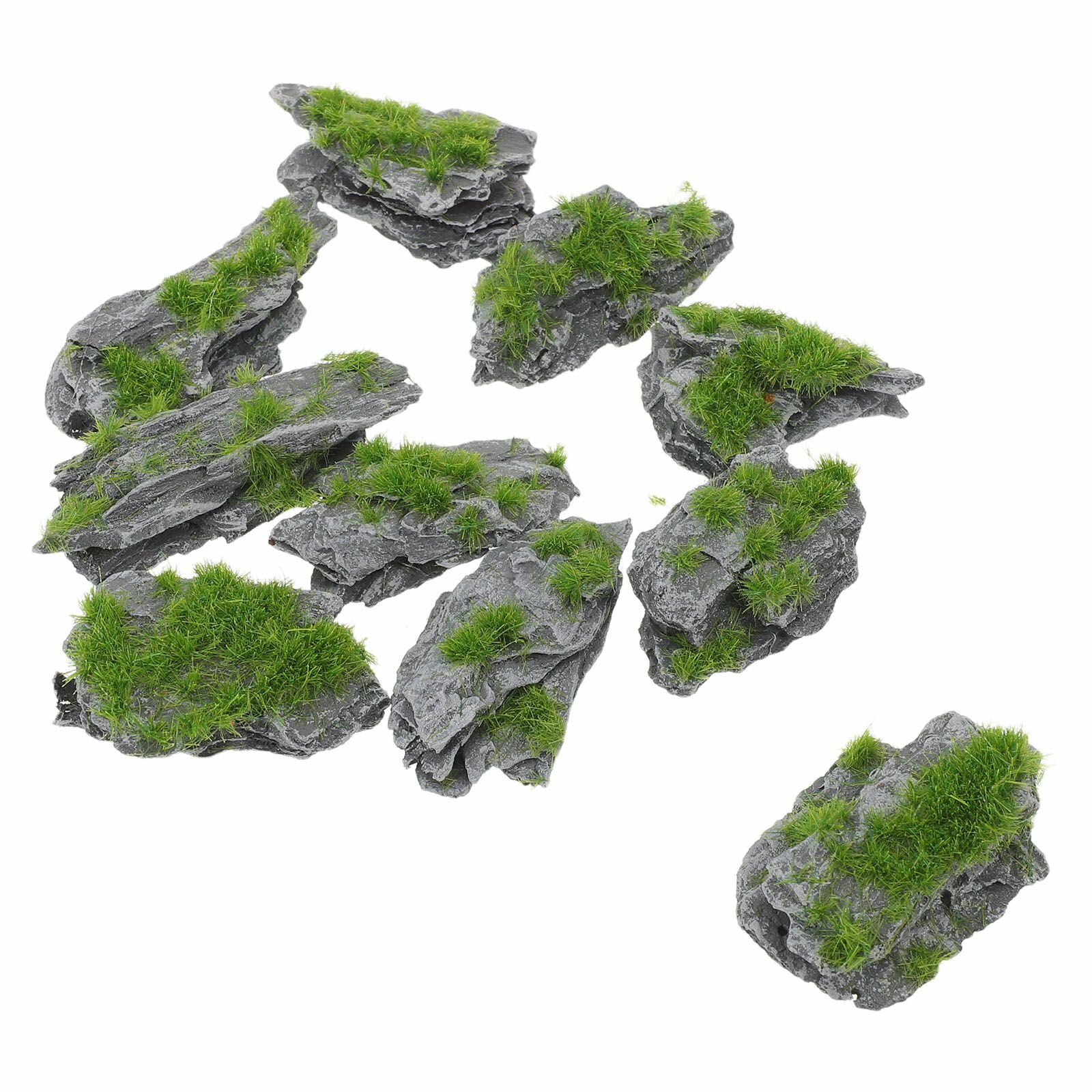 Искусственные камни для миниатюрных ландшафтов и диорам из дерева и пластика, светло-серые, набор 10 шт