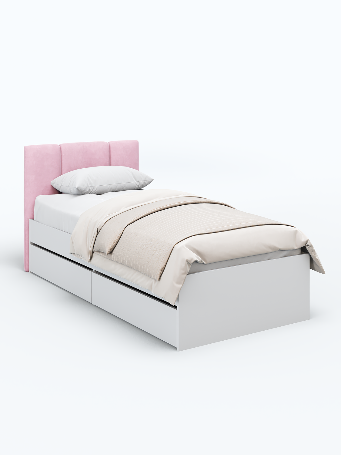 Есэндвич Алесса Кровать односпальная 90х190 (Белый/Велюр Romance Rose) 96х203х92 см