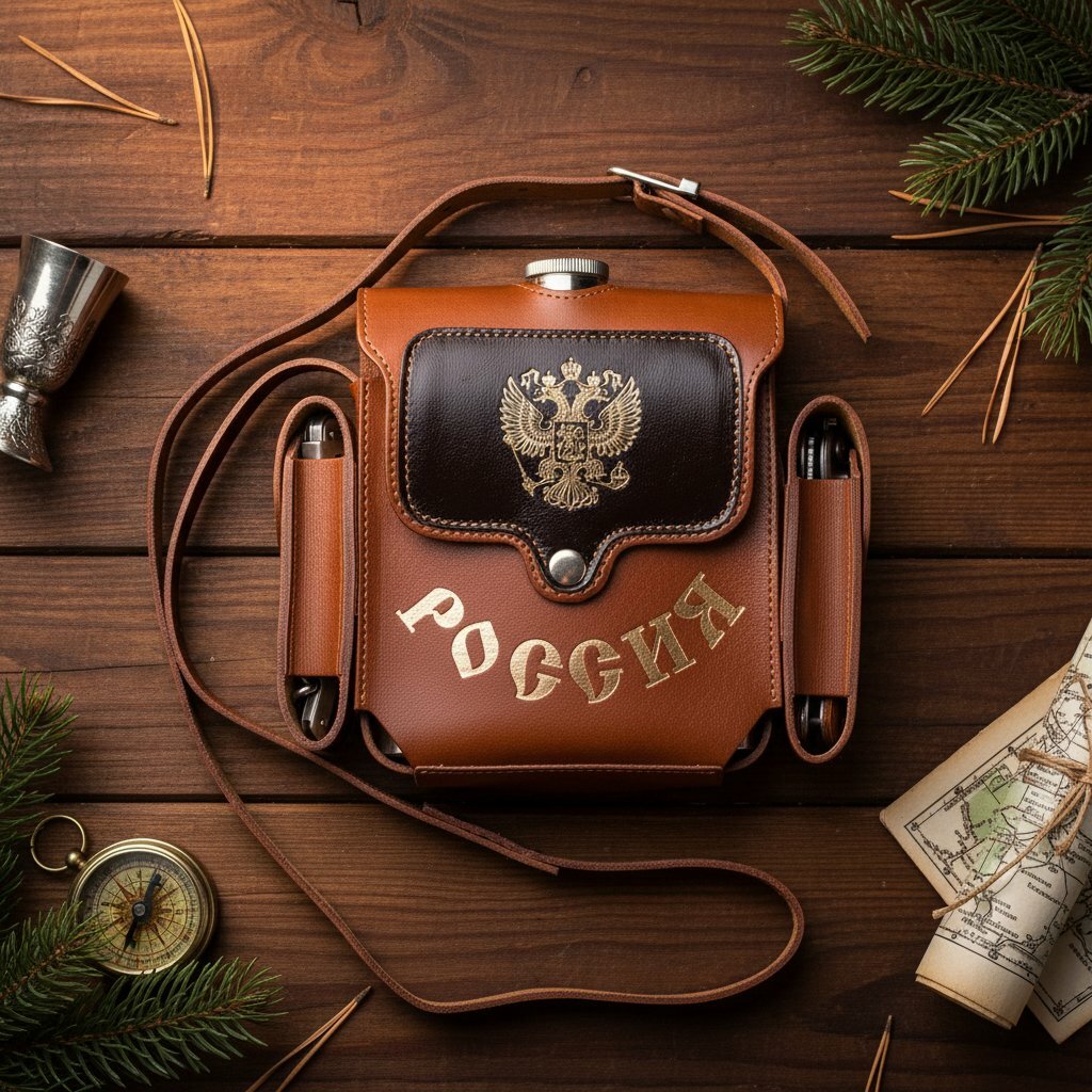 Фляга походная Россия (с ножом и штопором)