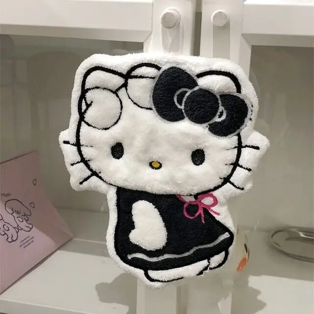 Полотенце "Hello Kitty", коралловый флис, для рук, с вышивкой, 25см black