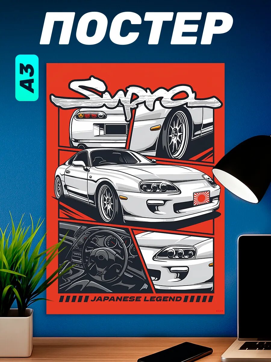 Постер на стену машина Toyota Supra JDM