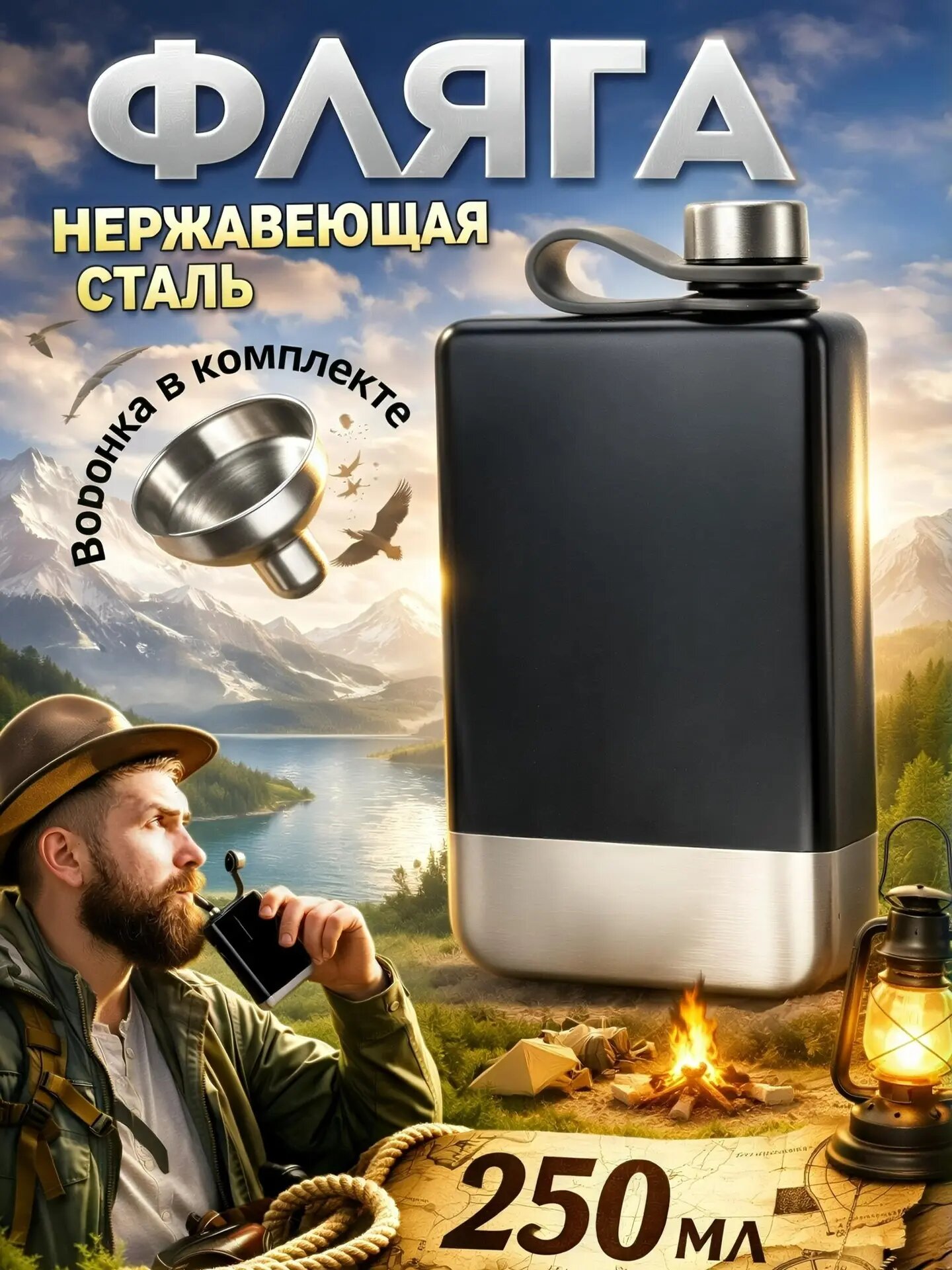 Фляжка для алкоголя и воды армейская 250 мл из нержавеющей стали снаряжение для военных бутылка туристическая спортивная